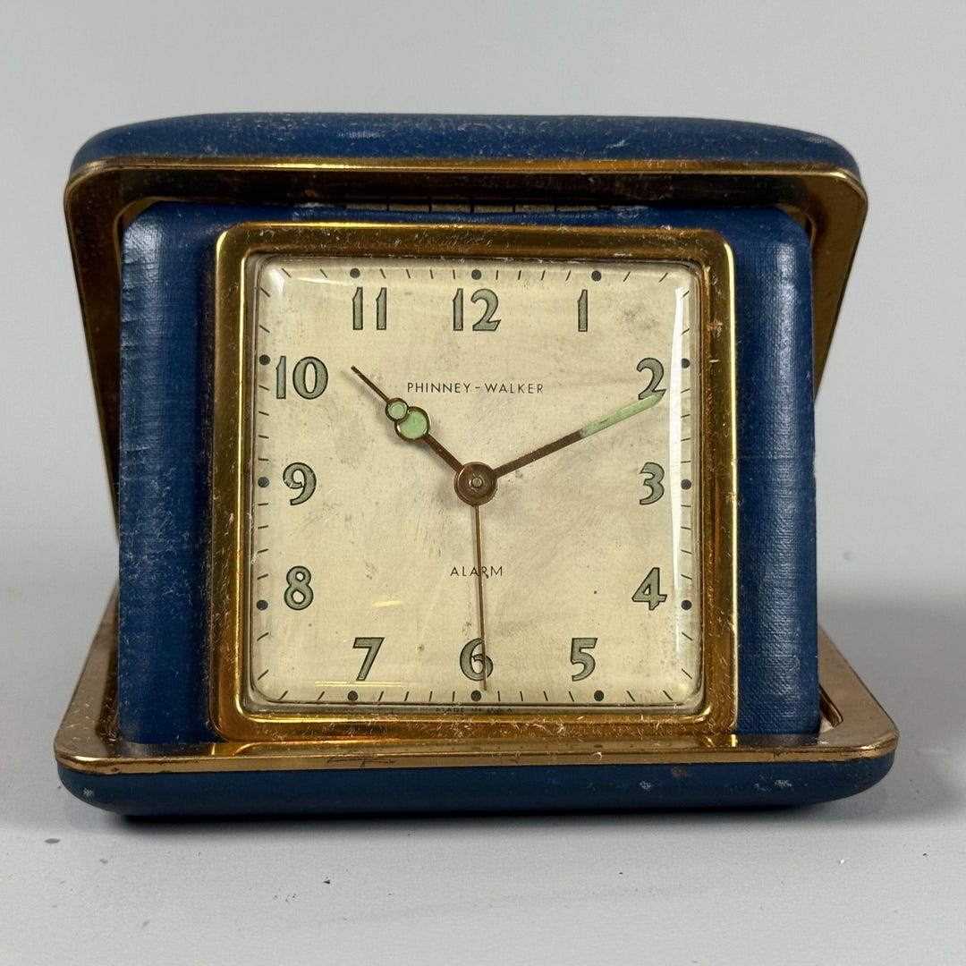 Vintage Phinney Walker Travel Alarm Clock in Blue Leather Case - Etsy