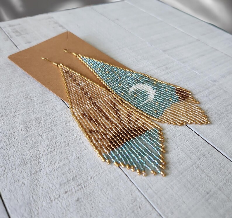 Sun and Moon Fringe Earrings Seed Bead Dangle Earrings Celestial ...