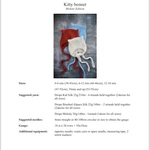 Kitty Bonnet, Mohair, PDF Pattern, Digital Download, Baby Hat, Bonnet ...