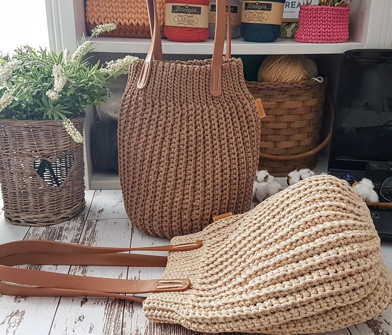 Knit Look Tote Bag Pattern Crochet Ribbed Bag Knit Look - Etsy