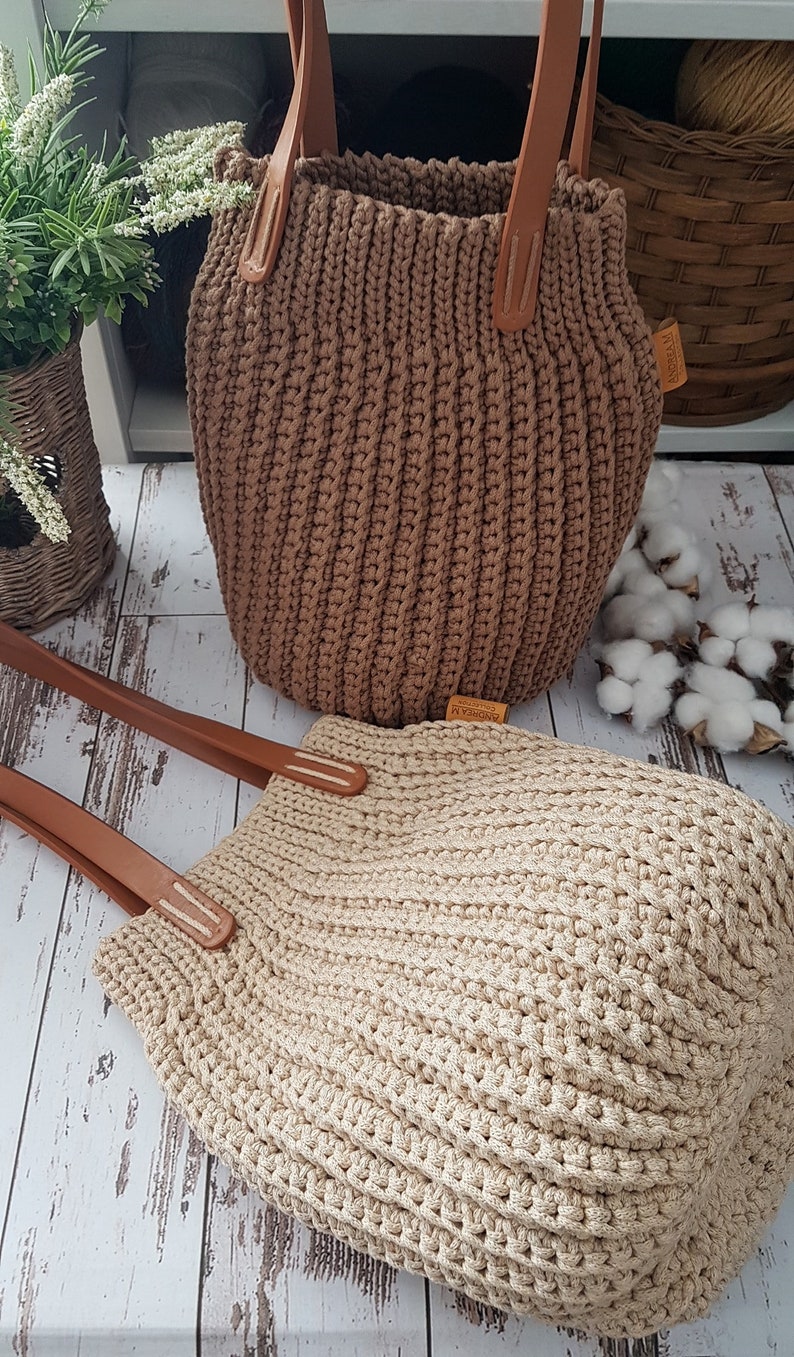 Knit Look Tote Bag Pattern Crochet Ribbed Bag Knit Look - Etsy