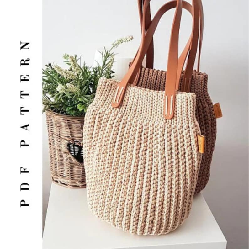 Knit Look Tote Bag Pattern Crochet Ribbed Bag Knit Look - Etsy
