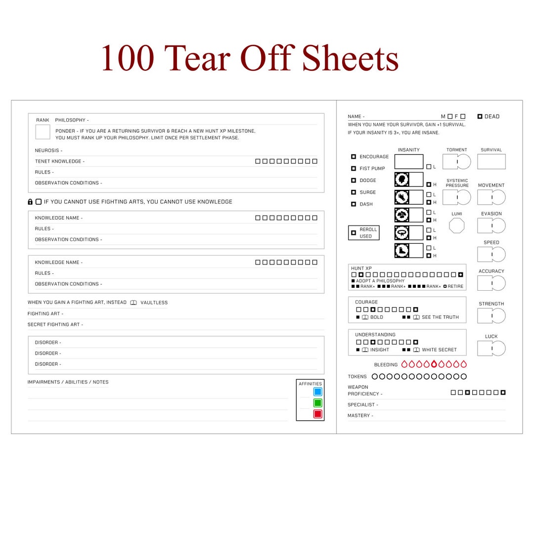 KDM 100 Survivor Sheets - Etsy