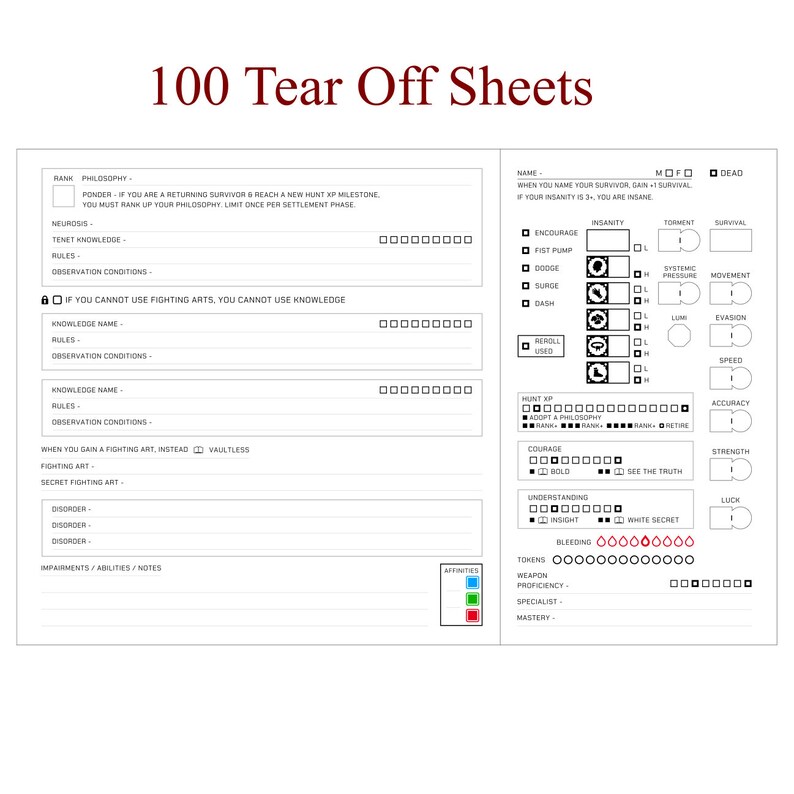 KDM 100 Survivor Sheets - Etsy