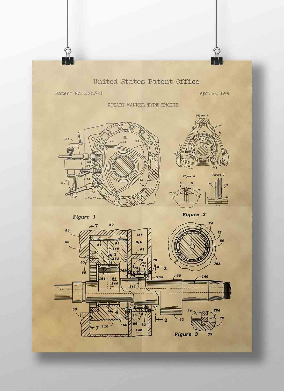 Rotary Wankel Type Engine Patent Art Drawing Image Engineer | Etsy