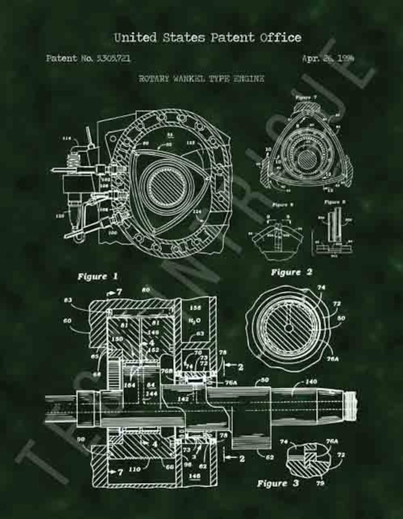 Rotary Wankel Type Engine Patent Art Drawing Image Engineer | Etsy