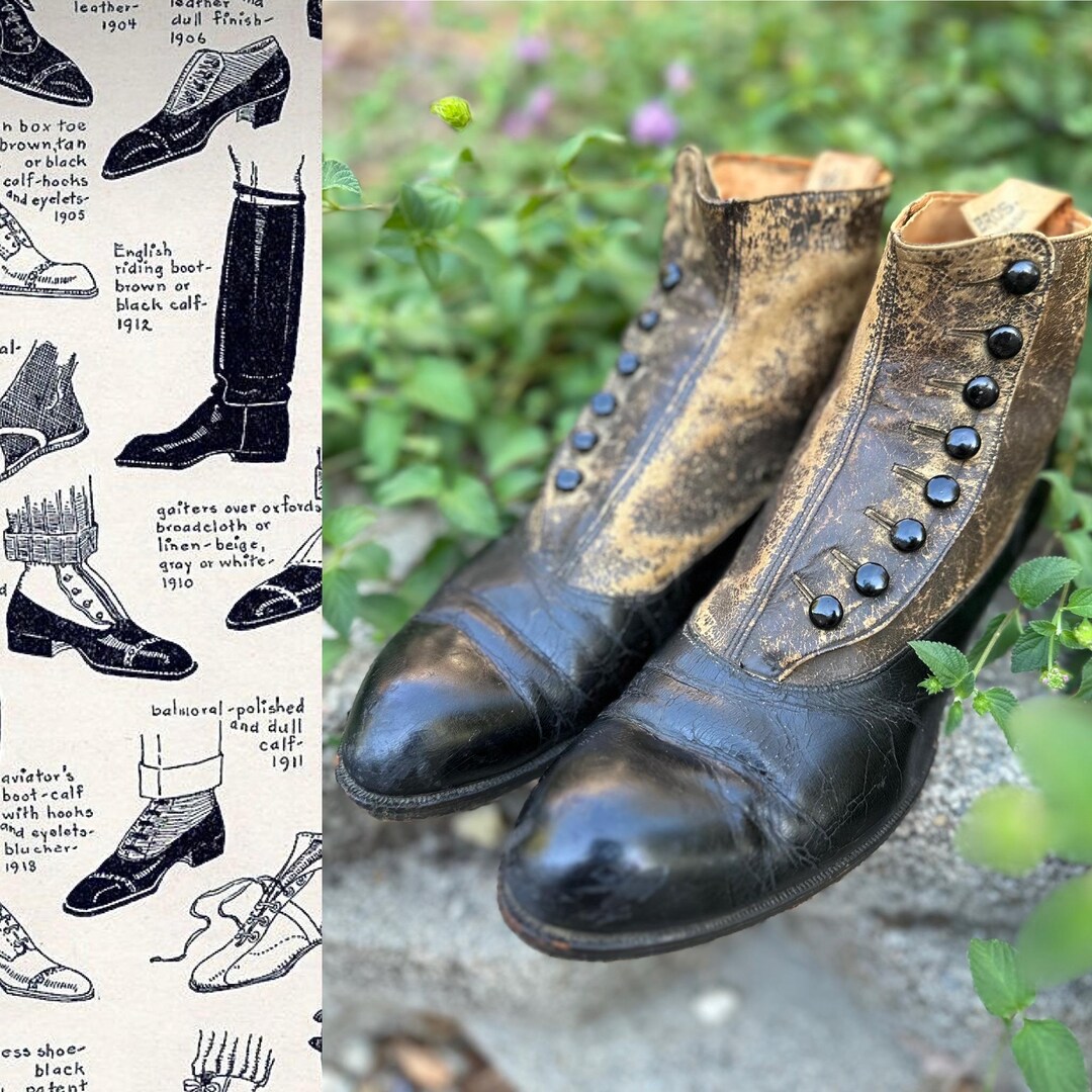 1900s Mens Antique Edwardian Button Boots ~ Smooth Two Tone Brown/black ...
