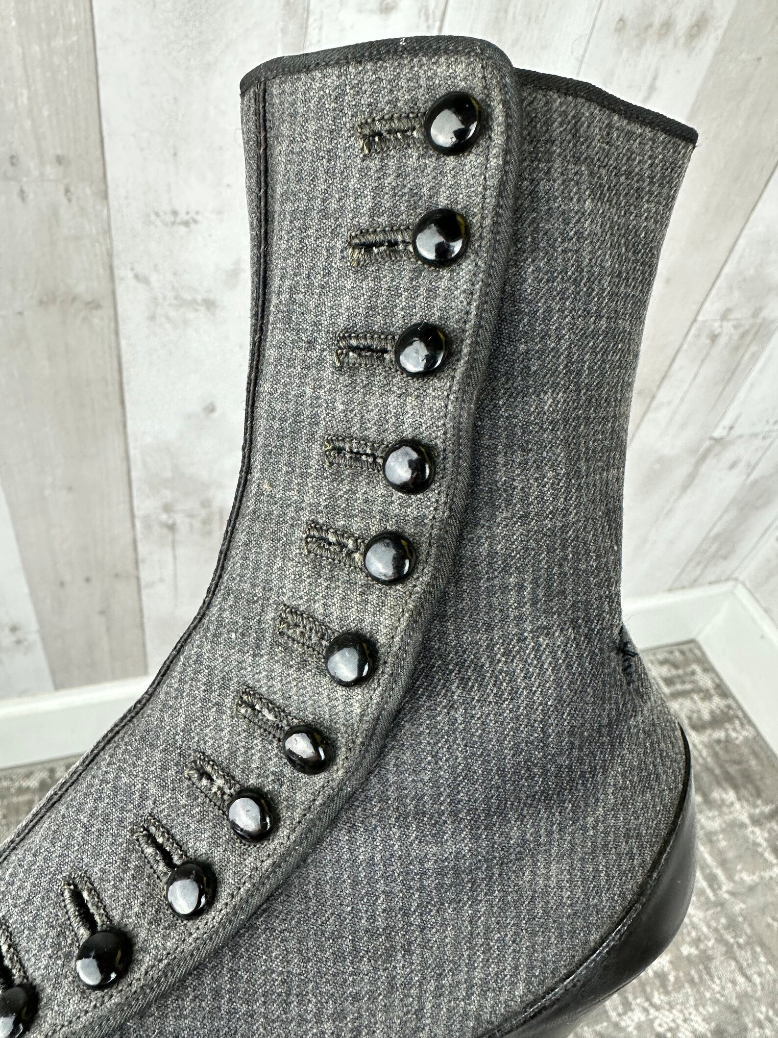 1900s Edwardian Button Boots2tone Black Gray Pinstripe Spool Heel ...