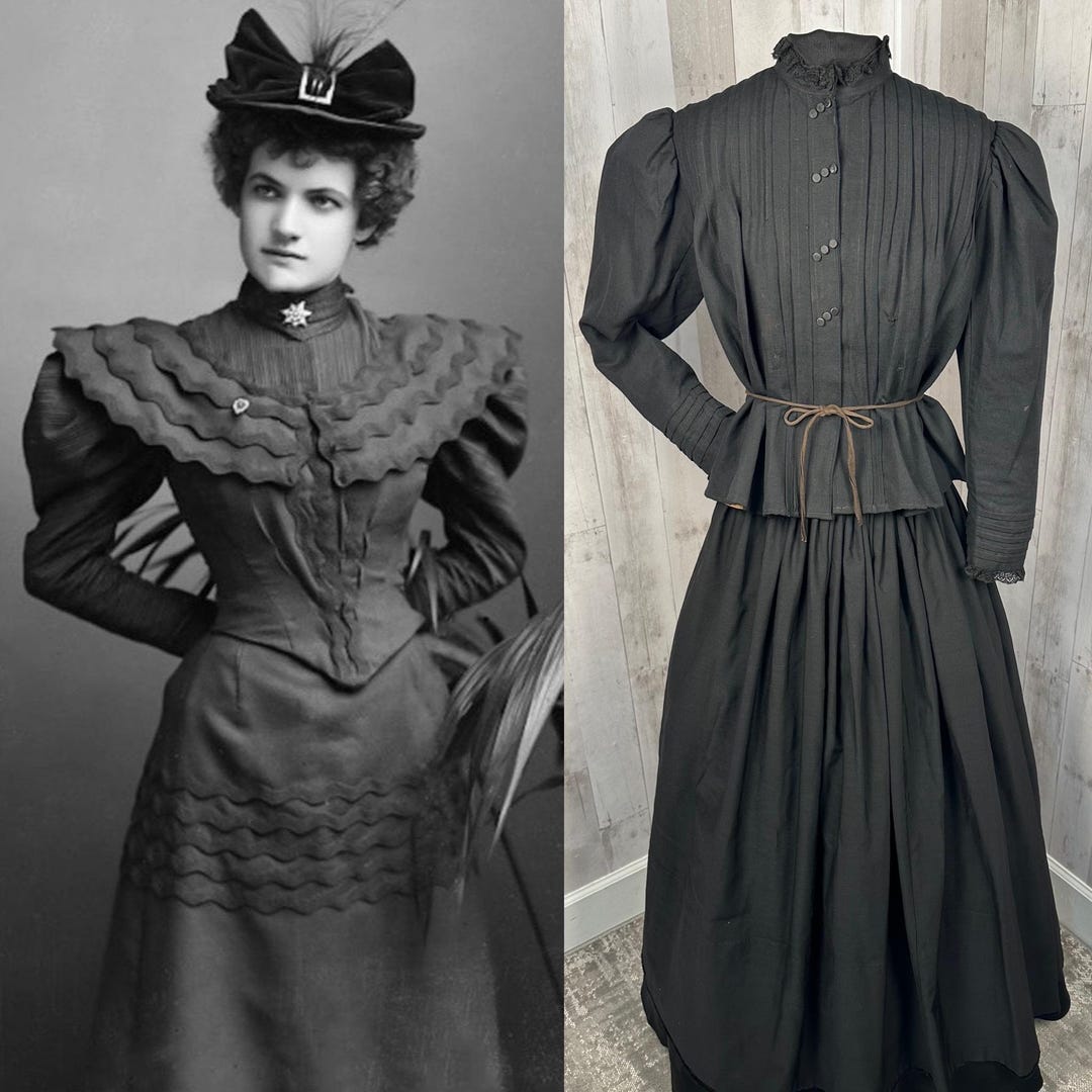 1890s Victorian 2PC Corset Jacket & Skirt ~ Antique Black Wool Mourning ...