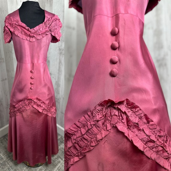1910s Antique Gown Ruffled Taffeta Art Deco Dress~Mag… - Gem