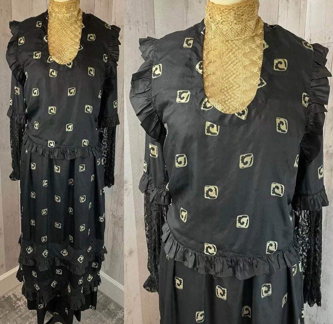 1910s Edwardian Dress True Antique Gown Black Silk Ruffle Trim 1900s ...