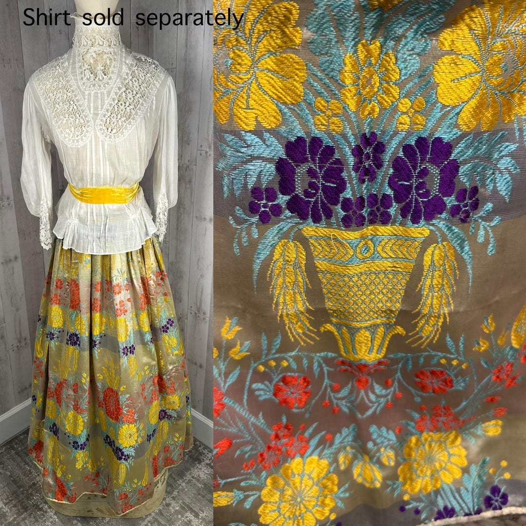 1890s Antique SKIRT - Antique Victorian Rainbow Silk Floral Damask ...