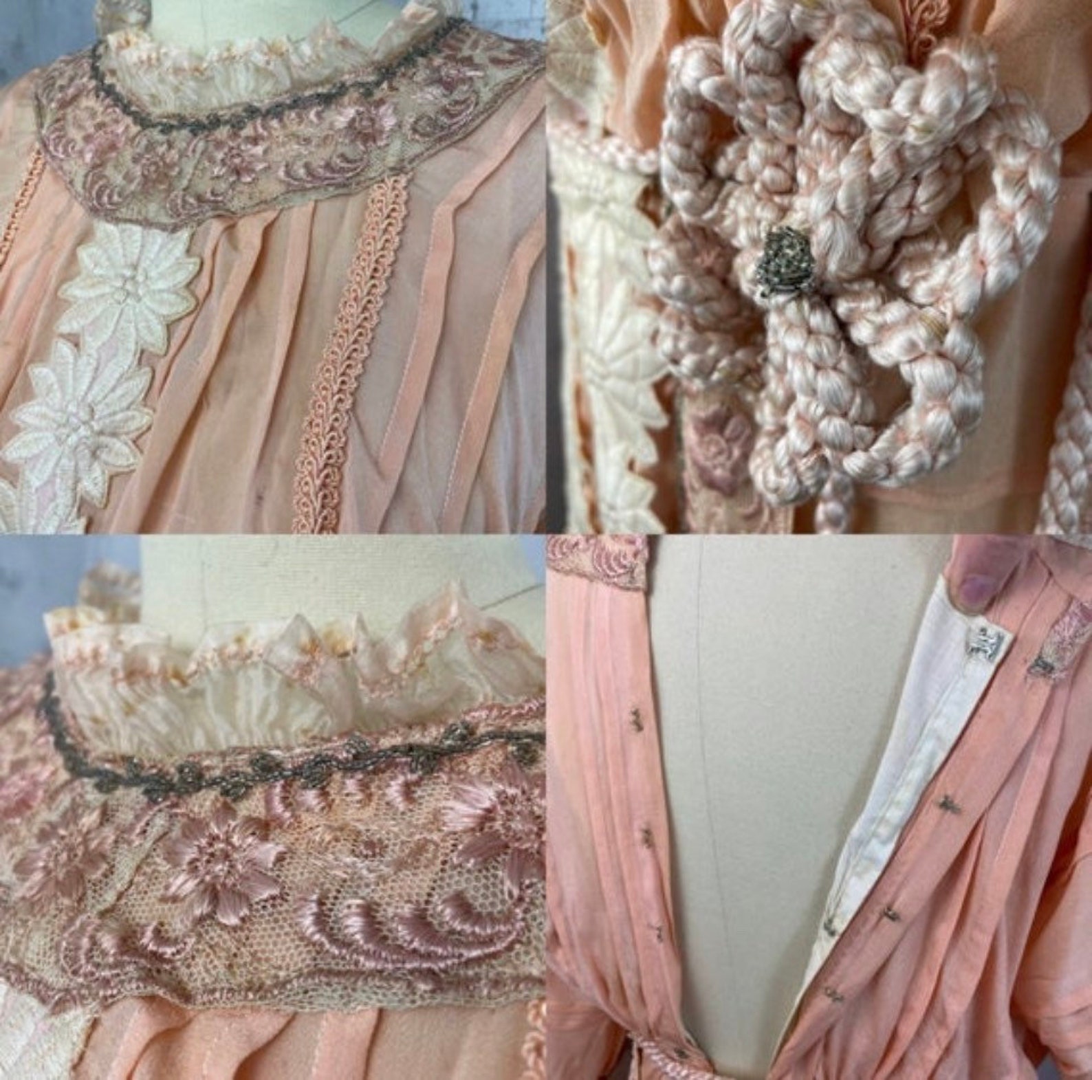 C1910s Edwardian True Antique Gown Vintage Dress Appliqué Lace S/XS - Etsy
