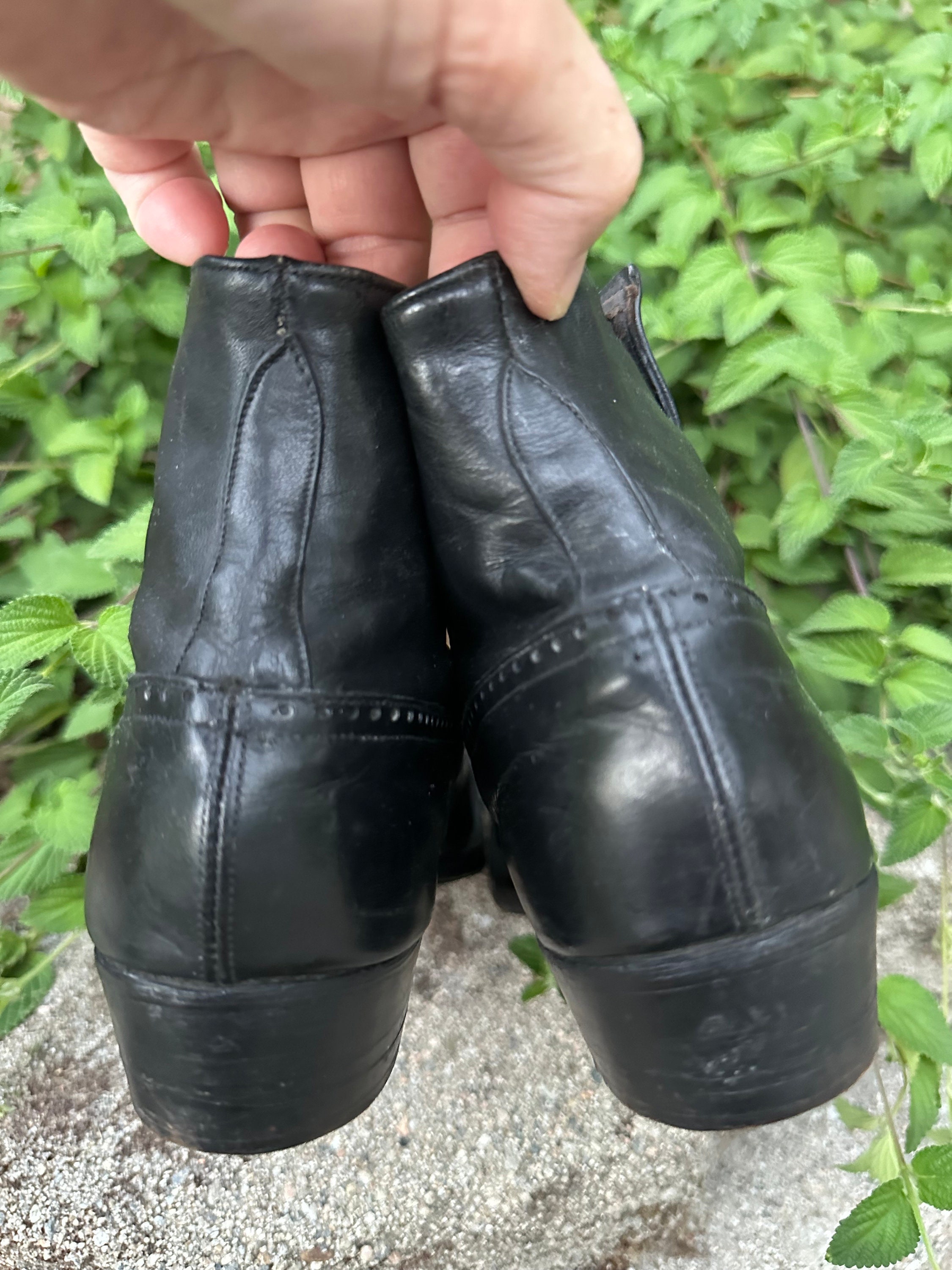 1900s Antique Edwardian Button Boots Shoes Black Leather Mens/womens ...
