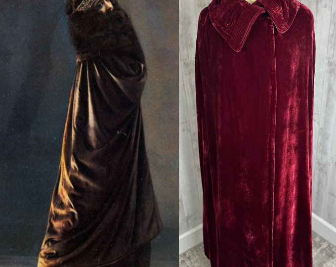 1910-20s Antique Opera Cloak / Cape / Burgundy Art Deco OSFM- WOUNDED ...