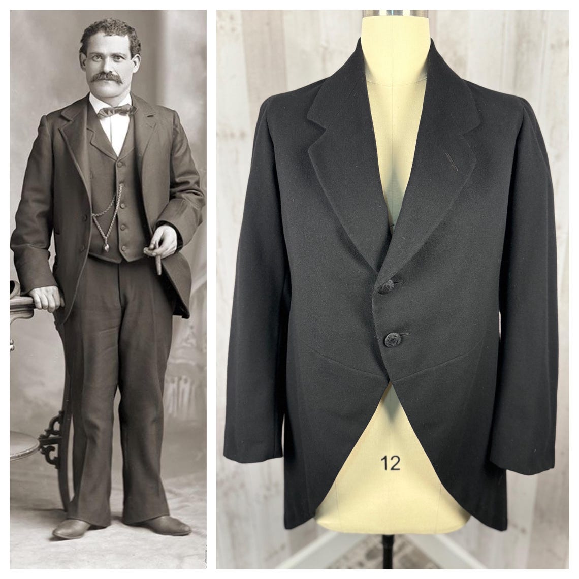 1900s Antique Cutaway Morning Coat Tails Black Wool Button up Unisex 40 ...