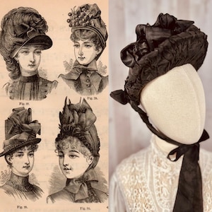 1900s Victorian Mourning HAT Inky Black Brim Bonnet W/silk Flower ...
