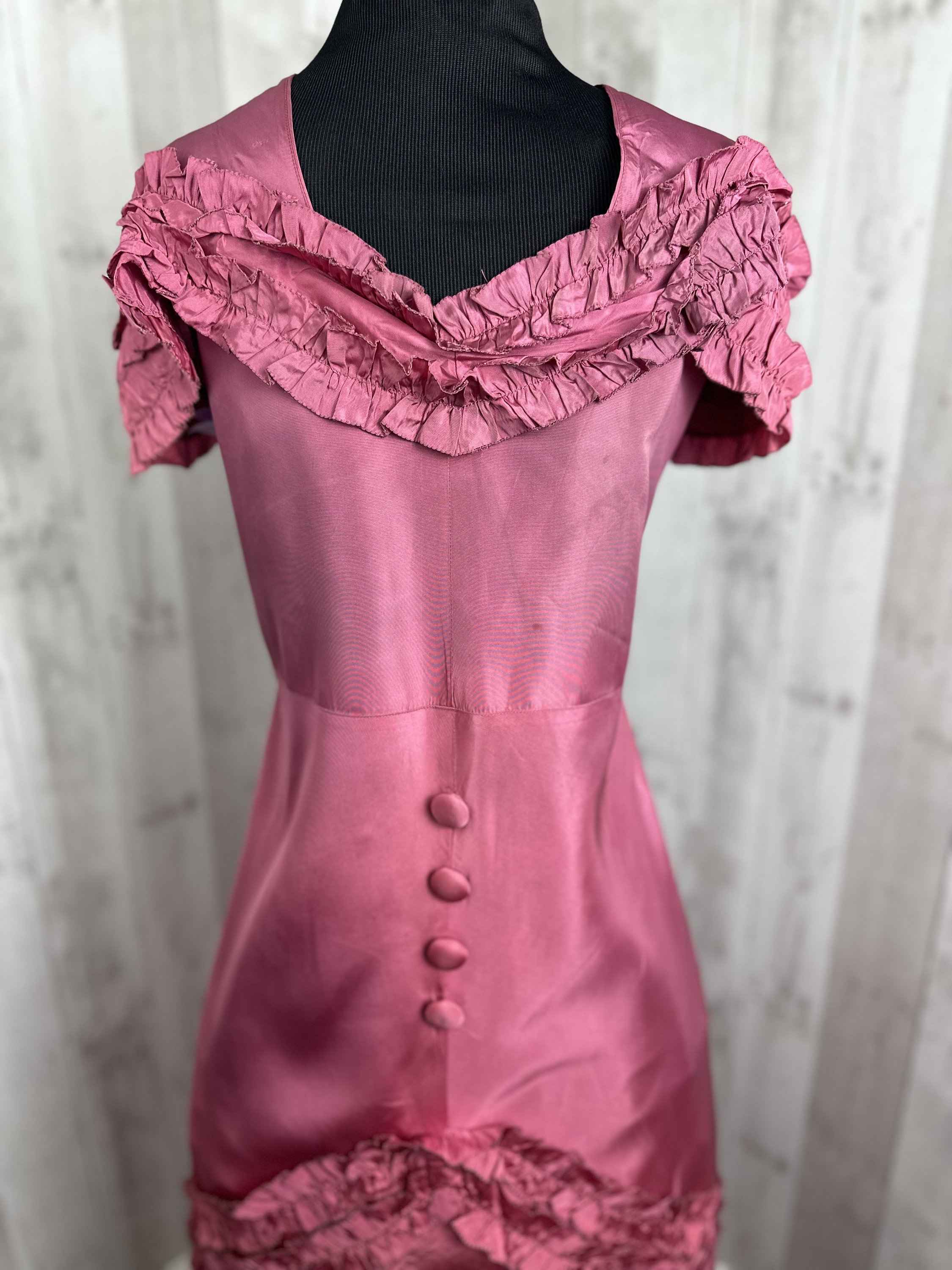 1910s Antique Gown Ruffled Taffeta Art Deco Dress~magenta/hot Pink ...