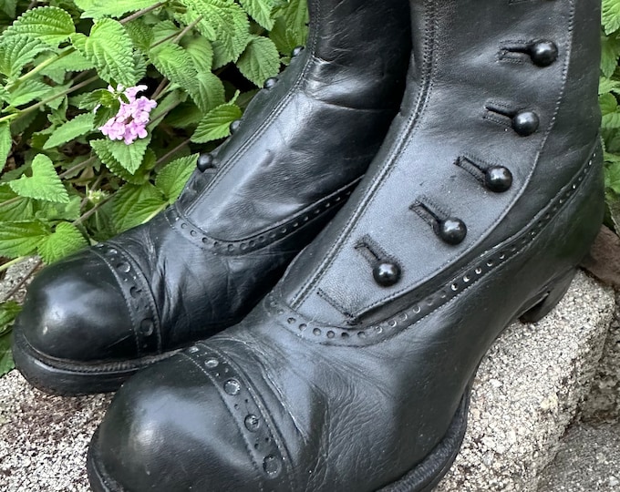 1900s Antique Edwardian Button Boots Shoes Black Leather Mens/womens ...