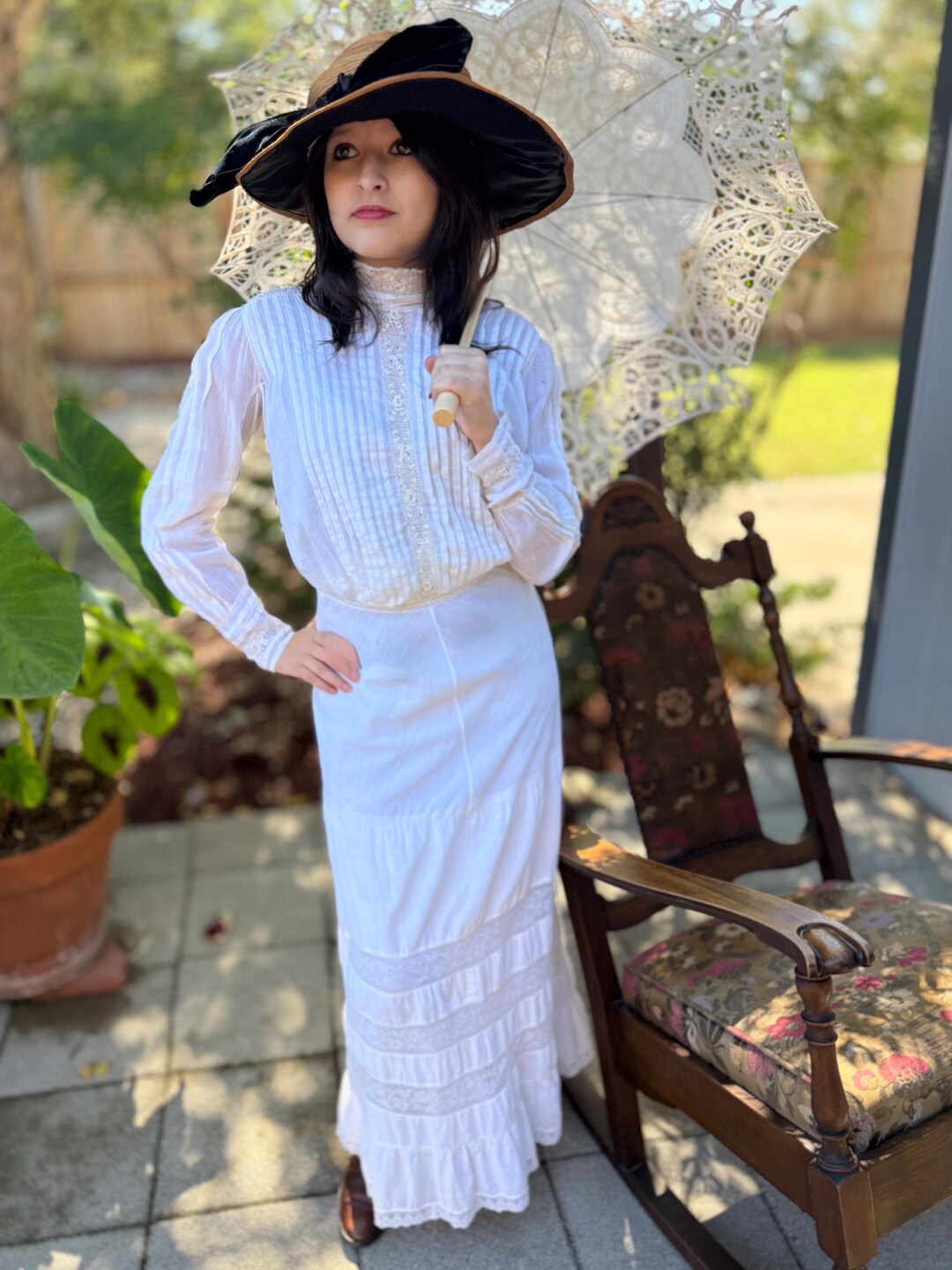 1910s Edwardian Dress~ Ivory Batiste Cotton Gown Lace, Pintucks, Sheer ...