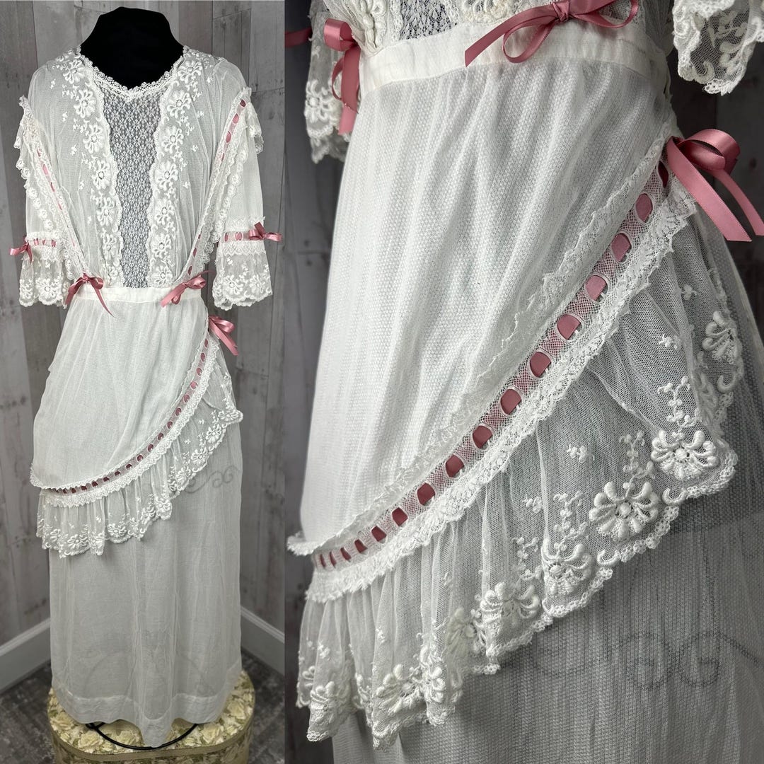 1910s Edwardian Dress~sheer White Batiste Cotton W/ruffle Lace 1900s ...