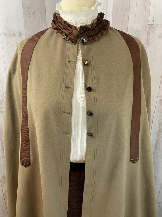 1900s Antique Cape/Cloak EDWARDIAN Wool Caplet Taupe … - Gem