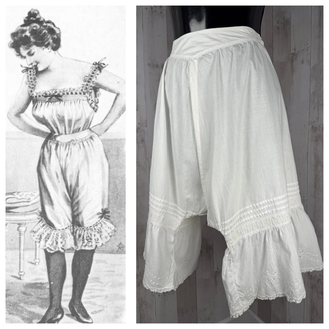1910s Edwardian Knickers / Open Crotch Bloomers White Cotton & Lace ...