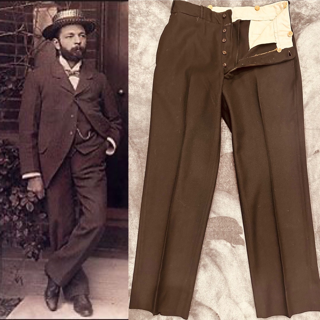 1910-1920s Edwardian Trousers Antique Inky Black Mens Wool Pants ...
