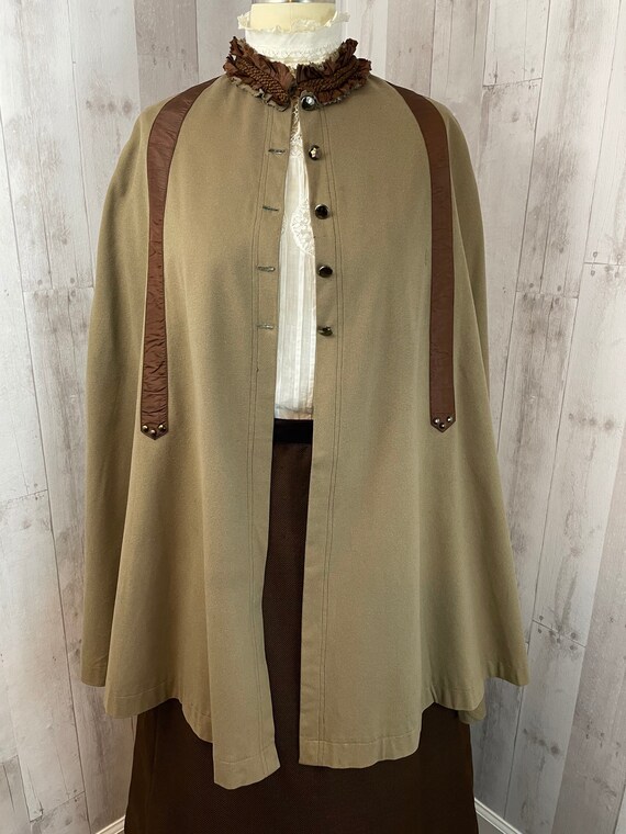 1900s Antique Cape/Cloak EDWARDIAN Wool Caplet Taupe … - Gem