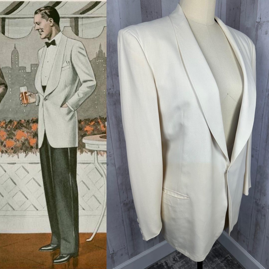 True Antique White Tuxedo Jacket Button Closure Pockets Unisex Mens ...