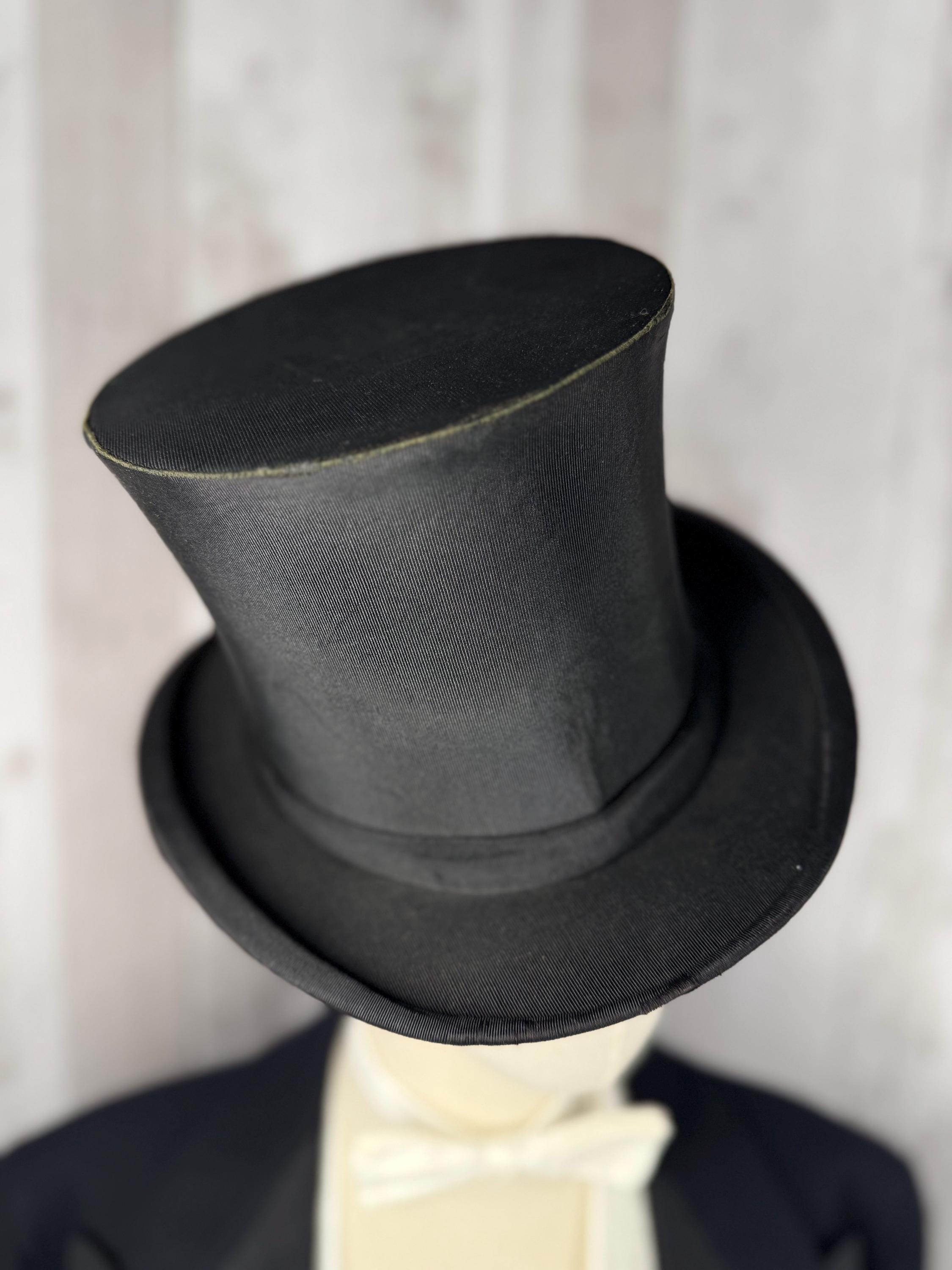 1900s Edwardian Collapsible TOP HAT Inky Black Wool Unisex 8” Opening ...