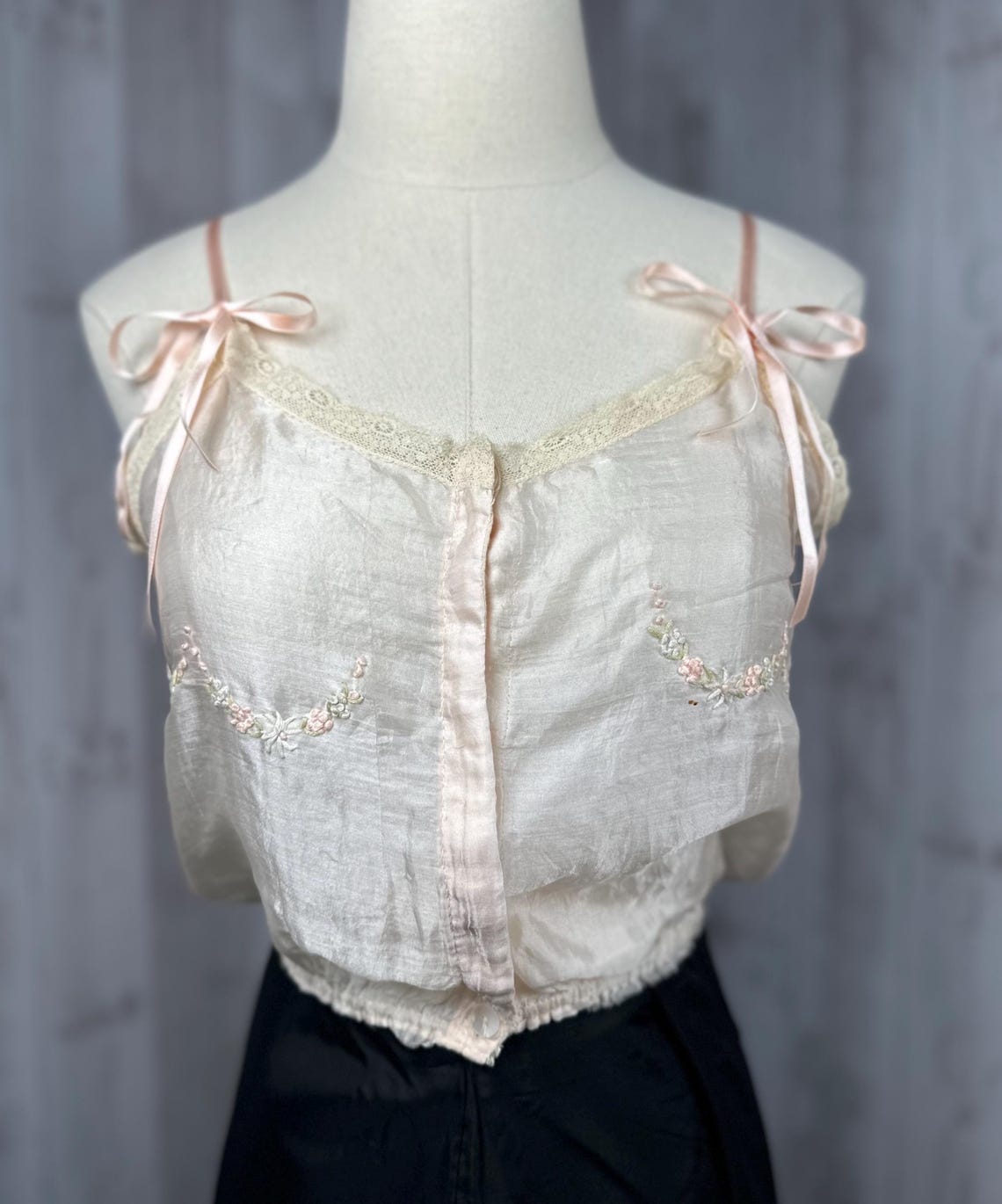 1910s Edwardian Brassiere Pale Pink Cami Top Bra Button Closure Silk ...