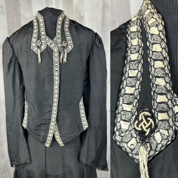 1900s Victorian Antique Jacket-Black Satin Edwardian … - Gem