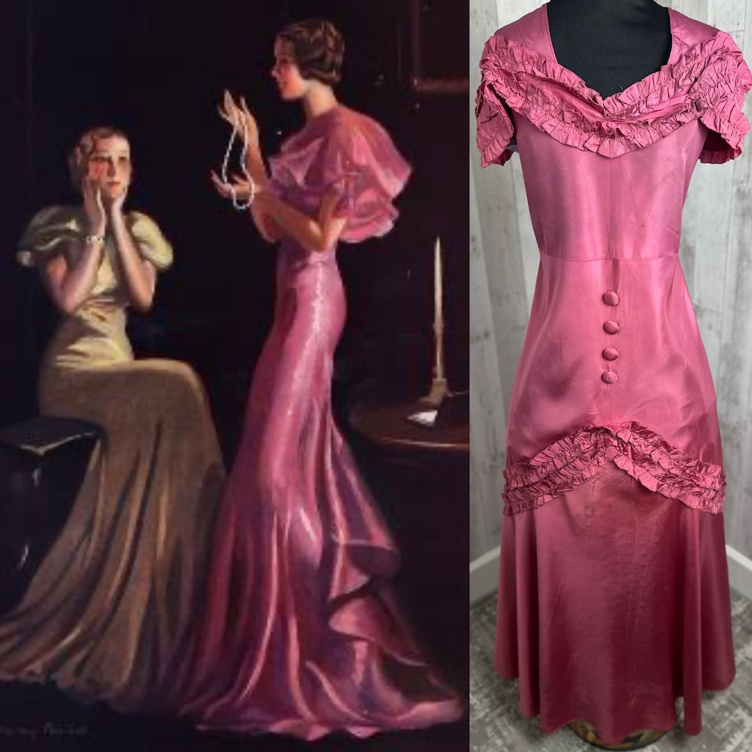 1910s Antique Gown Ruffled Taffeta Art Deco Dress~magenta/hot Pink ...