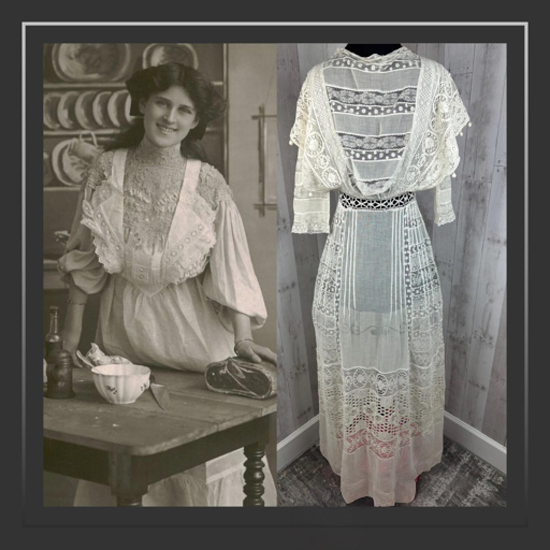 1900-1910s Edwardian Gown/dress Ethereal Antique GOWN Sheer Lace S/XS ...