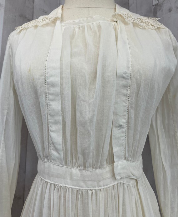 1910s Edwardian Day Dress Antique Ivory Batiste Cotto… - Gem