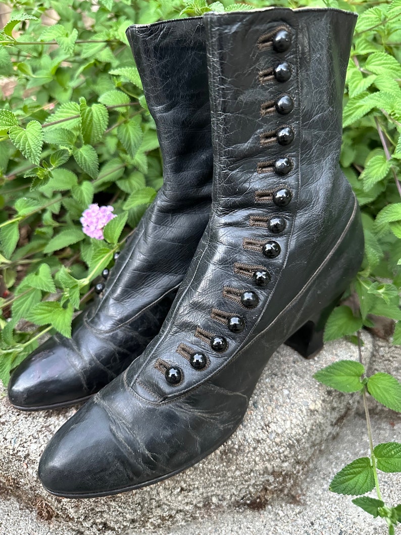 1900s Antique Edwardian Button Boots Shoes Black Leather Mens/womens ...