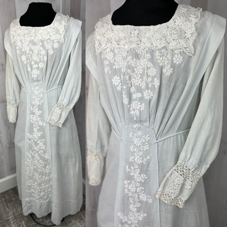 1910s Edwardian Tea Dress Antique Pale Blue Cotton 1900s Small - Etsy