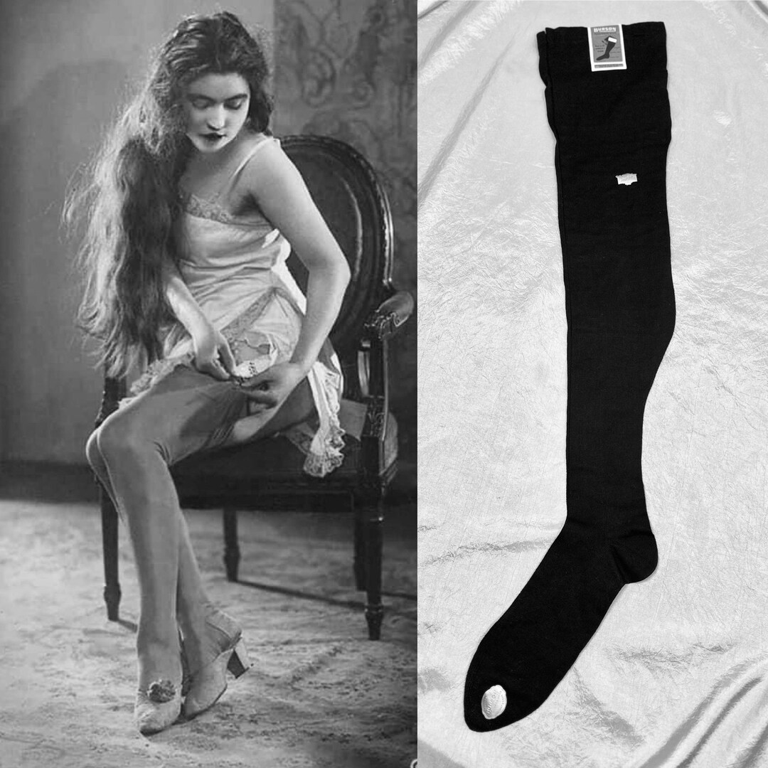 1910s NOS Pair Edwardian Stockings Deadstock Antique Black/brown Cotton ...