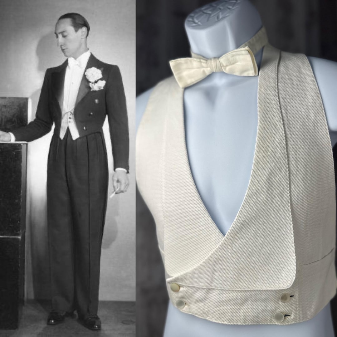 1910s Edwardian VEST Unisex White Cotton Pique Formal Tuxedo 1900s ...