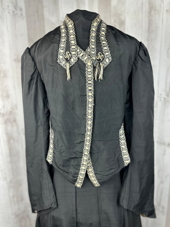 1900s Victorian Antique Jacket-Black Satin Edwardian … - Gem
