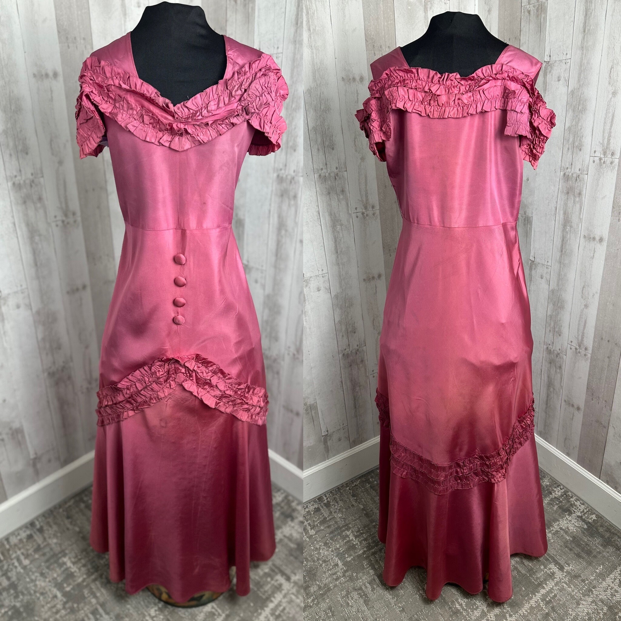 1910s Antique Gown Ruffled Taffeta Art Deco Dress~magenta/hot Pink ...