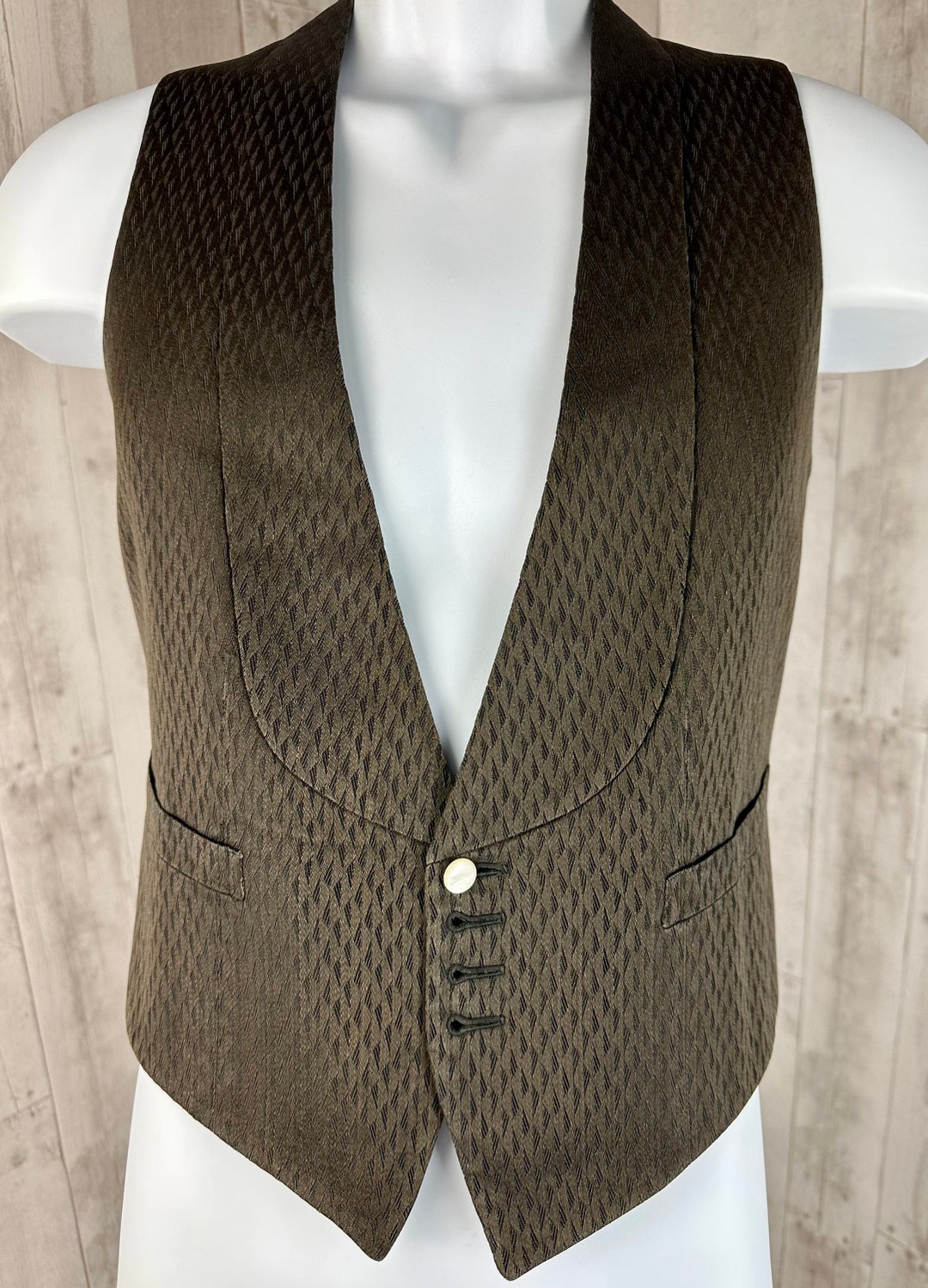 1910s Edwardian Mens Black Brocade Vest Removable Buttons 1900s Xsmall ...