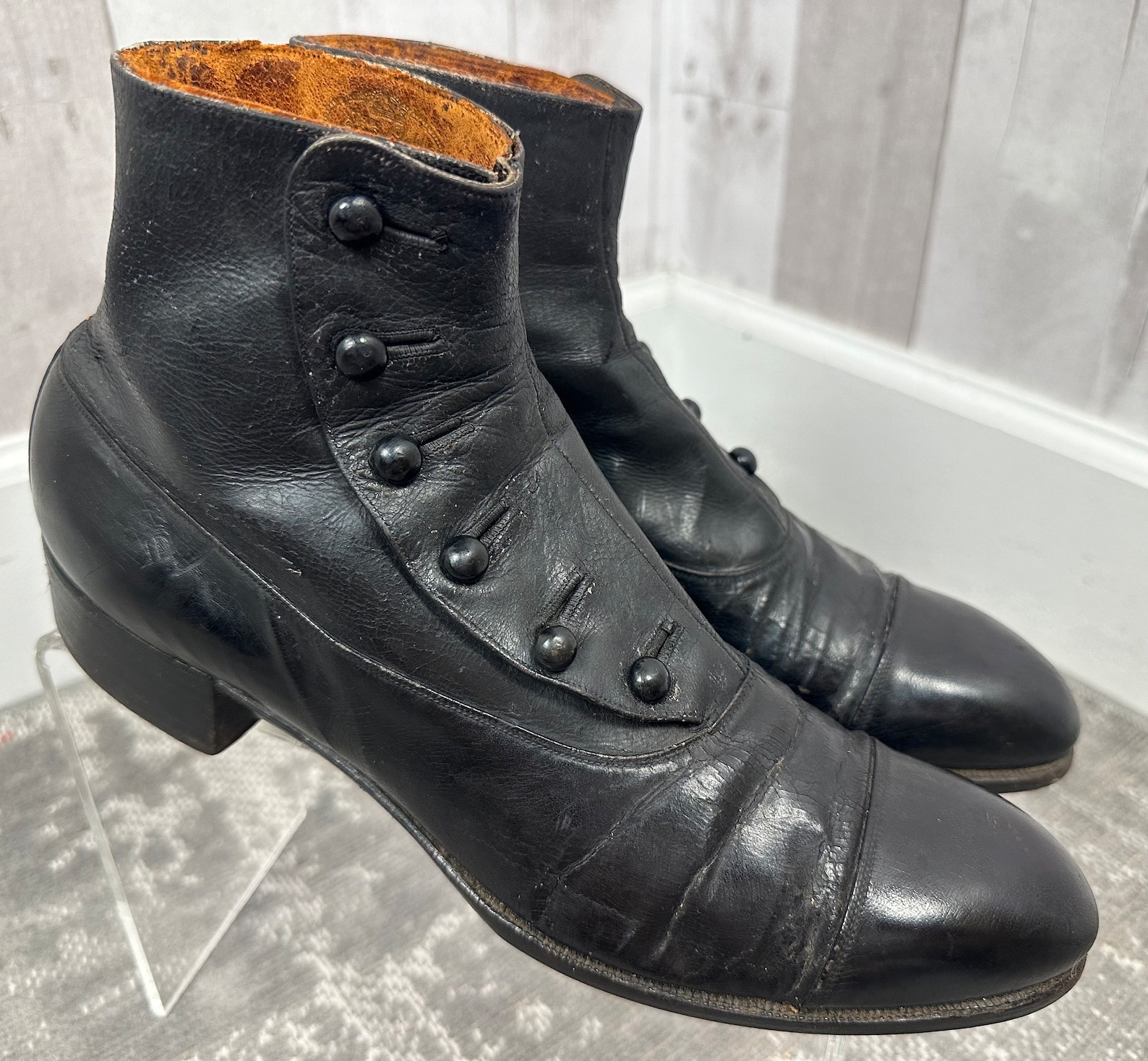1900s Mens Antique Edwardian Button Boots Smooth Black Leather Unisex ...