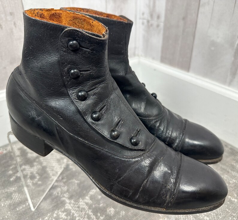1900s Mens Antique Edwardian Button Boots Smooth Black Leather Unisex ...