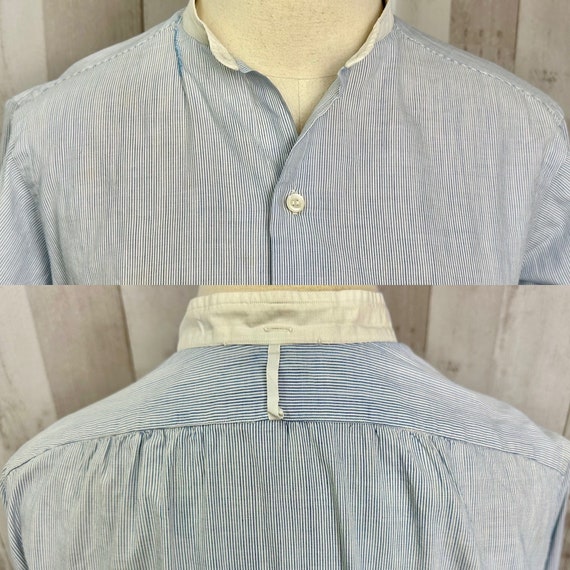 1910s Edwardian Dress Shirt~Pinstriped Pale Blue Cott… - Gem