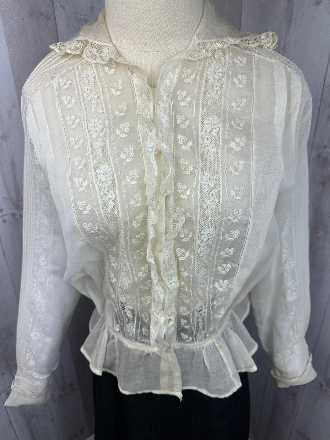 1900s Edwardian Lace Waist Shirt Blouse Antique Sheer Cream Colored ...