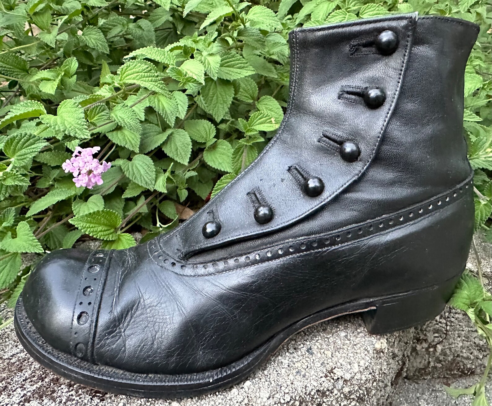 1900s Antique Edwardian Button Boots Shoes Black Leather Mens/womens ...