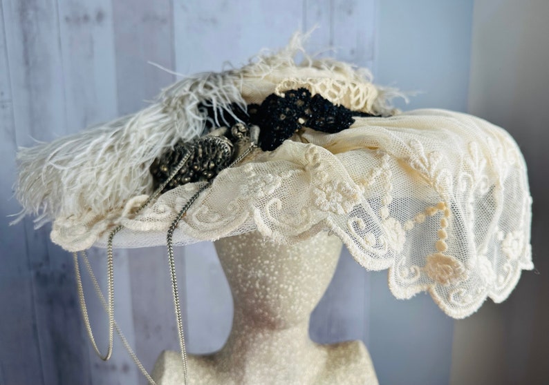 1910s Edwardian STYLE Theatre HAT Wide Brim Ostrich Feather Plumemade ...