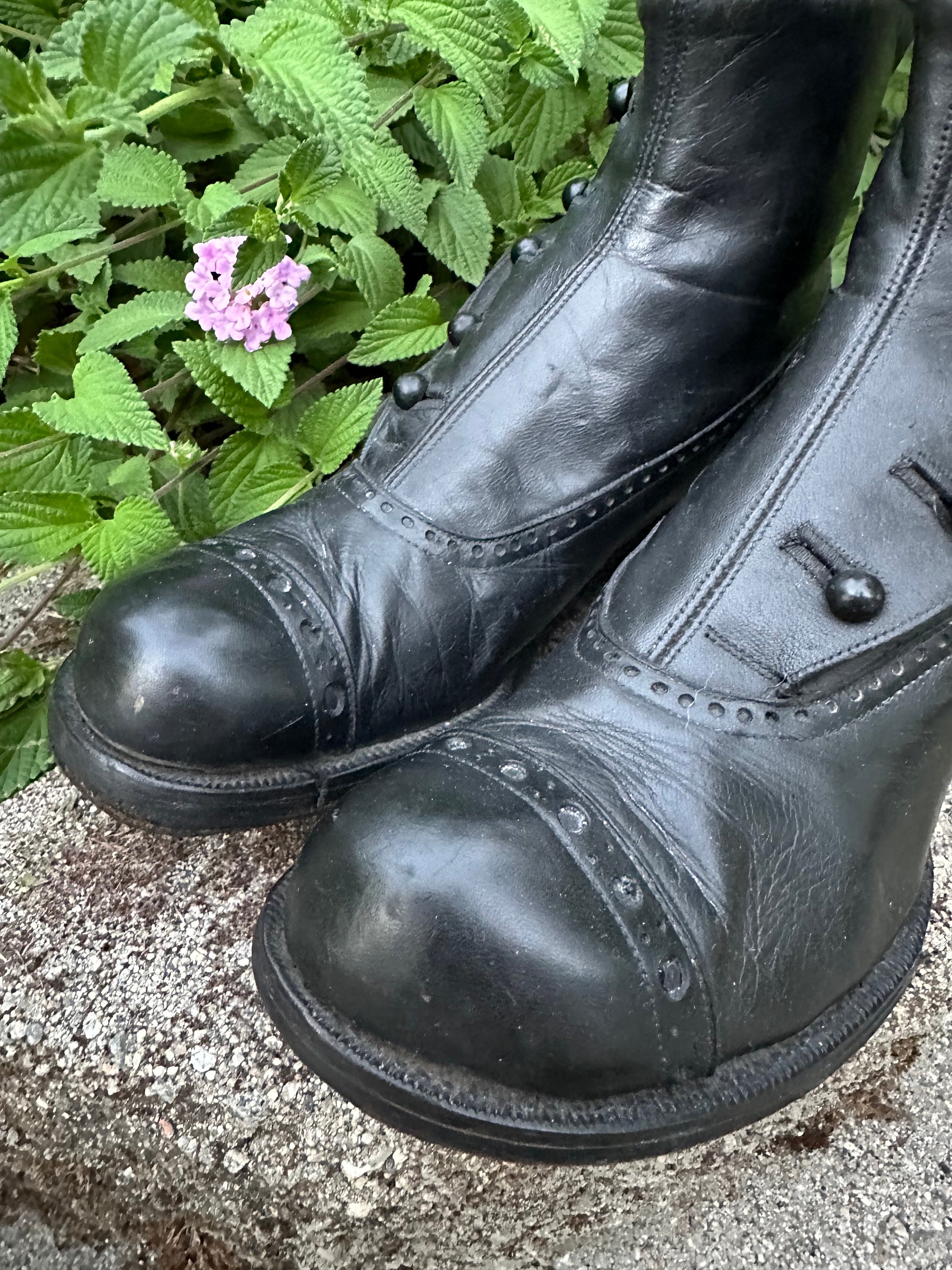 1900s Antique Edwardian Button Boots Shoes Black Leather Mens/womens ...